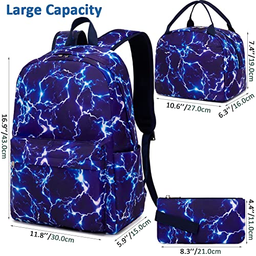 Meisohua Boys School Backpack with Lunch Bag Lightning Blue Boys Backpack Elementary Middle School Bookbags 3 in 1 Set Backpack for Boys Water Resistant