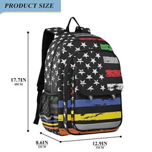 Glaphy American Flag Police Firefighter Backpack School Bag Lightweight Laptop Backpack Student Travel Daypack with Reflective Stripes