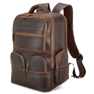 polare full grain leather 17.3 inch laptop backpack 29l large business overnight weekender rucksack vintage multi pockets travel computer bag