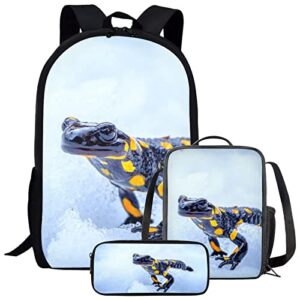 agoviwo salamander print kids school backpack set large bookbag daypack with lunch box and pen bag