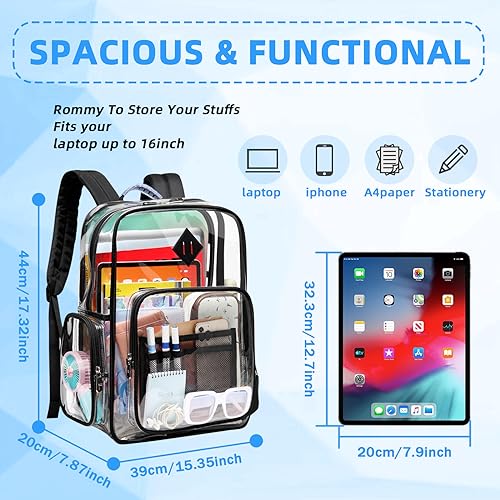 ASKSKY Clear Backpack for School, Heavy Duty PVC See Through Book Bag Stadium Approved Transparent Backpack, Black