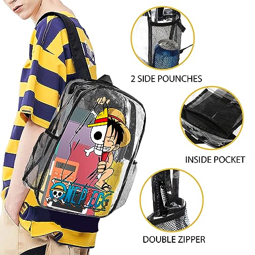 URYLVUG Japanese Anime Clear Backpack, Cosplay PVC Daypack, Heavy Duty See Through Shoulder Bag for Work, Transparent Plastic Bag for Boys Girls-Cute