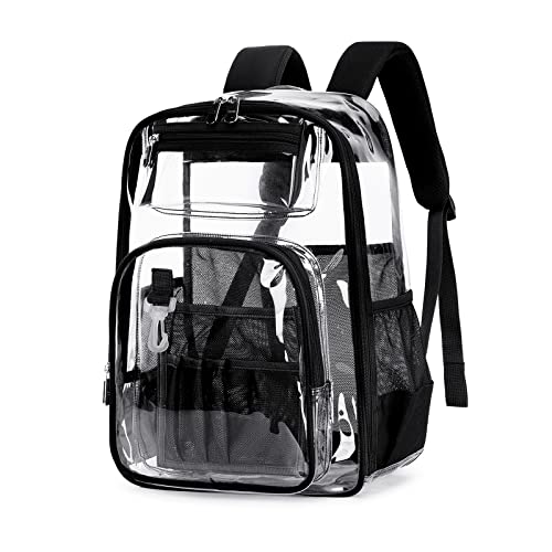 PIG PIG GIRL Clear Backpack Heavy Duty TPU，See Through School Backpack Stadium Approved，Quick Security Check See Through Backpack Transparent Bookbag, Black