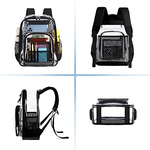 PIG PIG GIRL Clear Backpack Heavy Duty TPU，See Through School Backpack Stadium Approved，Quick Security Check See Through Backpack Transparent Bookbag, Black