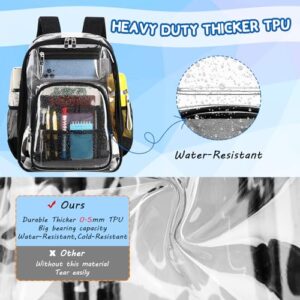 PIG PIG GIRL Clear Backpack Heavy Duty TPU，See Through School Backpack Stadium Approved，Quick Security Check See Through Backpack Transparent Bookbag, Black