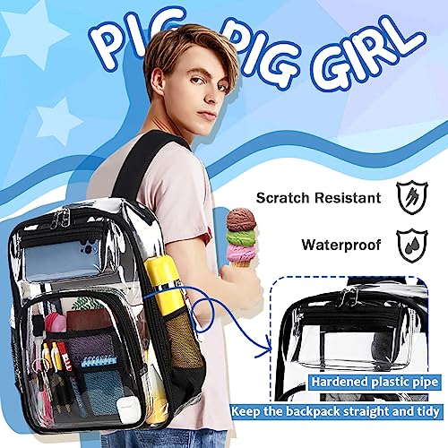 PIG PIG GIRL Clear Backpack Heavy Duty TPU，See Through School Backpack Stadium Approved，Quick Security Check See Through Backpack Transparent Bookbag, Black