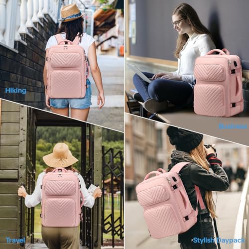 DWQOO Extra Large Travel Backpack For Women,Flight Luggage Backpack With Toiletry Bag,Personal Item Airline Approved Carry On Bag Fits 17.3 Inch Laptop,Pink