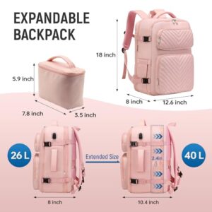 DWQOO Extra Large Travel Backpack For Women,Flight Luggage Backpack With Toiletry Bag,Personal Item Airline Approved Carry On Bag Fits 17.3 Inch Laptop,Pink