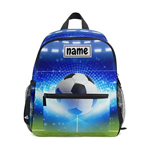 Glaphy Custom Kid's Name Backpack, Sports Soccer Ball Blue Lightning Toddler Backpack for Daycare Travel, Personalized Name Preschool Bookbags for Boys Girls