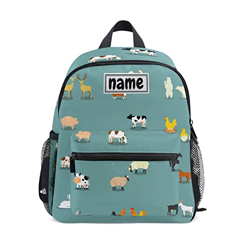 Glaphy Custom Kid's Name Backpack, Farm Animals Cow Chicken Pig Horse Toddler Backpack for Daycare Travel, Personalized Name Preschool Bookbags for Boys Girls