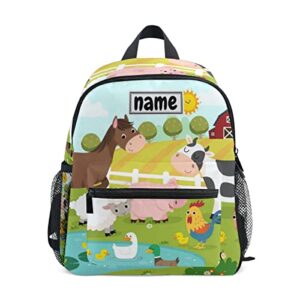 glaphy custom kid's name backpack, farm animals horse cow pig toddler backpack for daycare travel, personalized name preschool bookbags for boys girls