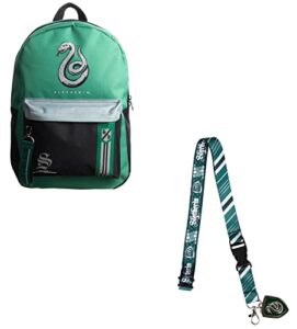 bioworld harry potter slytherin 16" laptop backpack & lanyard combo set