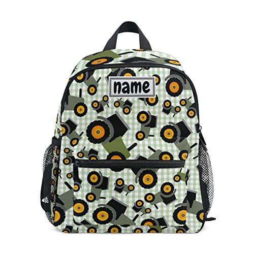 Glaphy Custom Kid's Name Backpack, Farm Tractor Cars Toddler Backpack for Daycare Travel Personalized Name Preschool Bookbag for Boys Girls