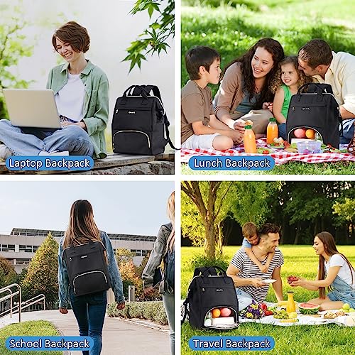 OIWAS Lunch Backpack for Women, 15.6 Inch Laptop Backpack with USB Port Insulated Cooler Resuable Lunch Box Leak-Proof Food Bag for Work Picnic Nurses Travel Daypack