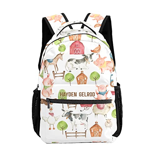 Urcustom Custom Kid Backpack, Farm Animals Farm House Personalized School Bookbag with Your Own Name, Customization Casual Bookbags for Student Girls Boys