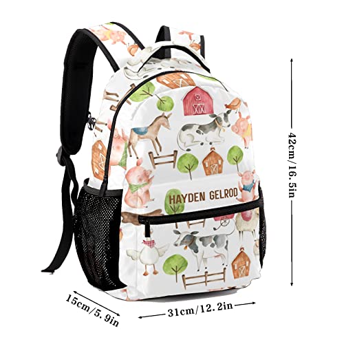 Urcustom Custom Kid Backpack, Farm Animals Farm House Personalized School Bookbag with Your Own Name, Customization Casual Bookbags for Student Girls Boys