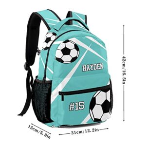 Urcustom Custom Kid Backpack, Sport Soccer Player Number Team Name Teal Personalized School Bookbag with Your Own Name, Customization Casual Bookbags for Student Girls Boys