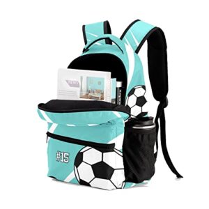 Urcustom Custom Kid Backpack, Sport Soccer Player Number Team Name Teal Personalized School Bookbag with Your Own Name, Customization Casual Bookbags for Student Girls Boys