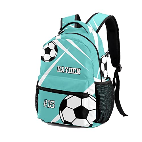 Urcustom Custom Kid Backpack, Sport Soccer Player Number Team Name Teal Personalized School Bookbag with Your Own Name, Customization Casual Bookbags for Student Girls Boys