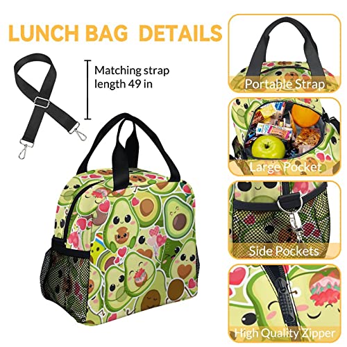 PAKKITOP Avocado Backpack with Lunch Box and Pencil Case Set, 3 in 1 Matching Kids Girls Boys Green Backpacks Combo, Cute School Bookbag and Pencil Case Bundle