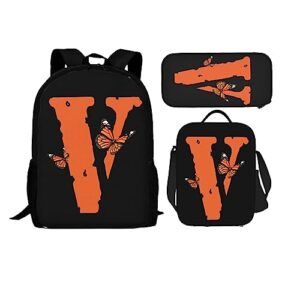 fleiyd big v backpack pencil case lunch bag 3 piece set vogue backpack laptop bag boys and girls' backpack