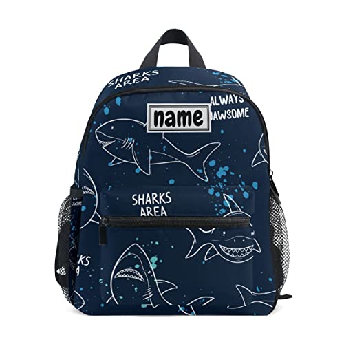 Glaphy Custom Kid's Name Backpack, Cartoon Sharks Cute Toddler Backpack for Daycare Travel Personalized Name Preschool Bookbag for Boys Girls