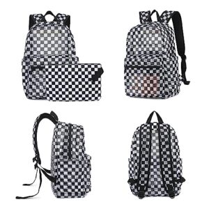 Xunteny Checkered Mesh Backpack for Girls Women, Semi-Transparent Kids School Backpack College Bookbag Casual Daypacks for Beach Gym Travel