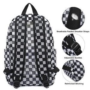 Xunteny Checkered Mesh Backpack for Girls Women, Semi-Transparent Kids School Backpack College Bookbag Casual Daypacks for Beach Gym Travel