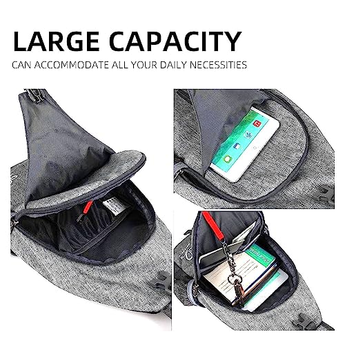 Yaopeing Sling Backpack for Men,Large Capacity Multipurpose Crossbody Chest Bag for Hiking Walking Travel,Grey