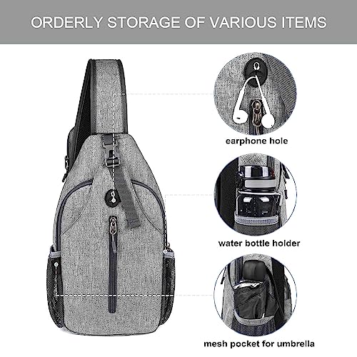 Yaopeing Sling Backpack for Men,Large Capacity Multipurpose Crossbody Chest Bag for Hiking Walking Travel,Grey