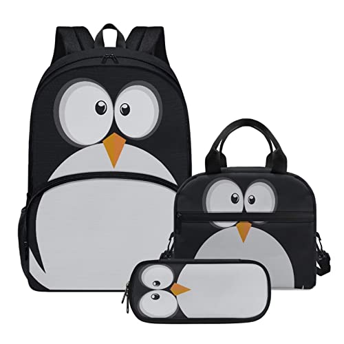 Cartoon Penguin Backpack Set Kawaii Animal Shoulder Bags With Insulated Lunch Box Bag And Pencil Case Pen Pouch