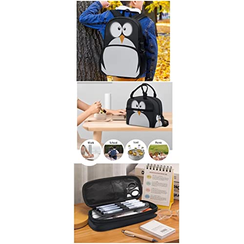 Cartoon Penguin Backpack Set Kawaii Animal Shoulder Bags With Insulated Lunch Box Bag And Pencil Case Pen Pouch