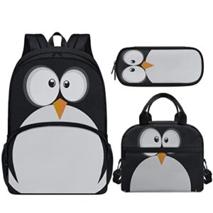 Cartoon Penguin Backpack Set Kawaii Animal Shoulder Bags With Insulated Lunch Box Bag And Pencil Case Pen Pouch