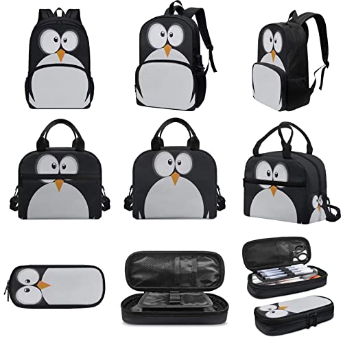 Cartoon Penguin Backpack Set Kawaii Animal Shoulder Bags With Insulated Lunch Box Bag And Pencil Case Pen Pouch