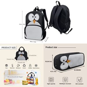 Cartoon Penguin Backpack Set Kawaii Animal Shoulder Bags With Insulated Lunch Box Bag And Pencil Case Pen Pouch