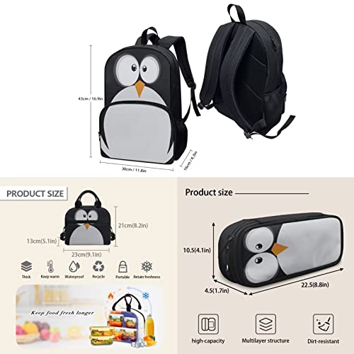 Cartoon Penguin Backpack Set Kawaii Animal Shoulder Bags With Insulated Lunch Box Bag And Pencil Case Pen Pouch