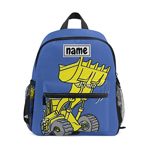 Glaphy Custom Kid's Name Backpack Construction Excavator Toddler Backpack for Daycare Travel Personalized Name Preschool Bookbag for Boys Girls