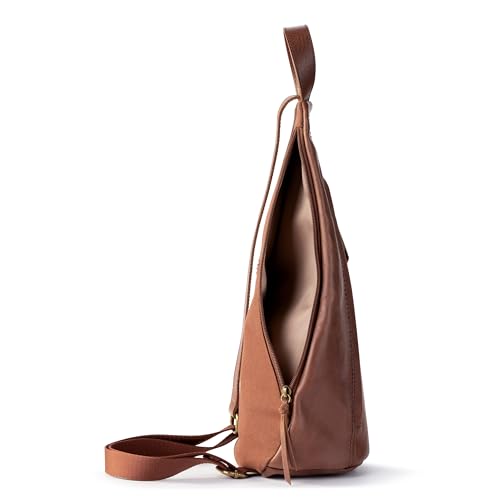 The Sak Geo Sling Backpack in Leather, Convertible Design, Teak