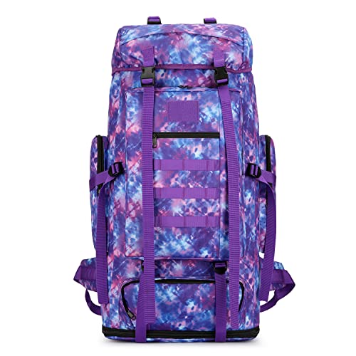 W WINTMING Hiking Backpack for Men 70L/100L Camping Backpack Military Rucksack Molle 3 Days Assault Pack for Backpacking (Purple Tie-Dye)