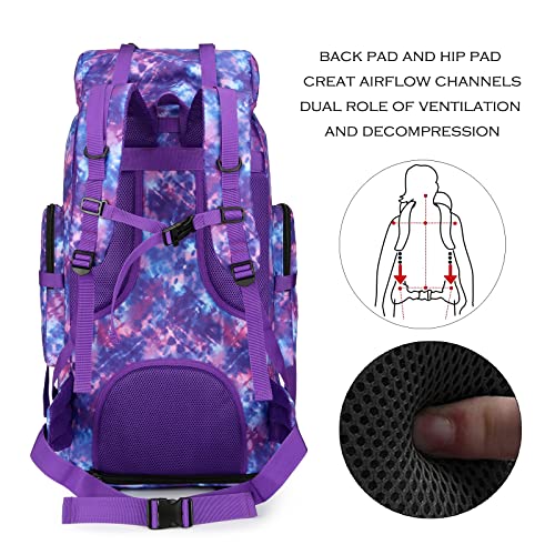 W WINTMING Hiking Backpack for Men 70L/100L Camping Backpack Military Rucksack Molle 3 Days Assault Pack for Backpacking (Purple Tie-Dye)