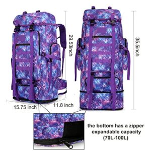 W WINTMING Hiking Backpack for Men 70L/100L Camping Backpack Military Rucksack Molle 3 Days Assault Pack for Backpacking (Purple Tie-Dye)