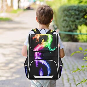 JULYTO Kids Backpack for Boys Girls with Reflective Stripes16 inch Rainbow Fire Dragon Backpack for School Colorful School Bag Elementary Student Bookbag Daypack for Travel Hiking