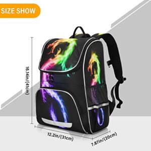 JULYTO Kids Backpack for Boys Girls with Reflective Stripes16 inch Rainbow Fire Dragon Backpack for School Colorful School Bag Elementary Student Bookbag Daypack for Travel Hiking