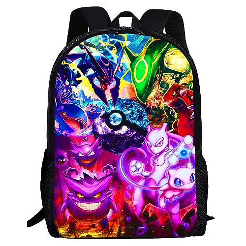 16" Boys Anime Backpacks For Teen Cartoon Backpacks Black Bookbag Lightweight Cute Daybag Travel Bag(A,15.7"*11.8"*5.5")