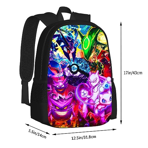 16" Boys Anime Backpacks For Teen Cartoon Backpacks Black Bookbag Lightweight Cute Daybag Travel Bag(A,15.7"*11.8"*5.5")