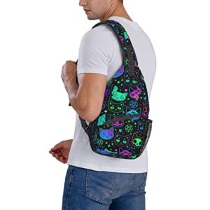 Cartoon Witchcraft Cat Skull Neon Colorful Sling Backpack Crossbody Sling Bag Travel Chest Daypack Hiking Shoulder Bag for Adult Women Men