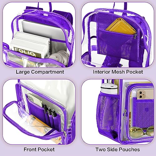 GEAMSAM Clear Backpack, Heavy Duty Transparent Backpack with Reinforced Bottom See Through Bag for College, Travel, Workplace Security - Purple