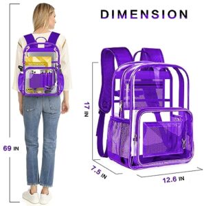 GEAMSAM Clear Backpack, Heavy Duty Transparent Backpack with Reinforced Bottom See Through Bag for College, Travel, Workplace Security - Purple