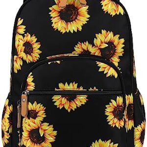 H HIKKER-LINK Sunflower Laptop Backpack for Women Casual Daypack Shoulder Bag Travel Floral Daypack Black