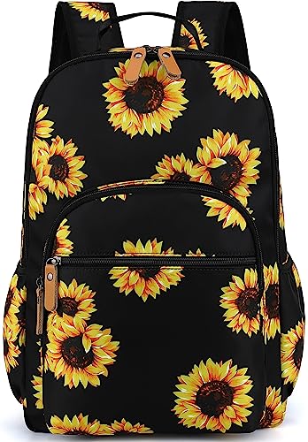 H HIKKER-LINK Sunflower Laptop Backpack for Women Casual Daypack Shoulder Bag Travel Floral Daypack Black